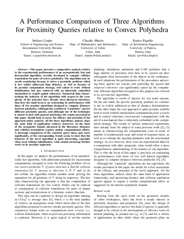 (PDF) A Performance Comparison of Three Algorithms for Proximity Queries Relative to Convex ...