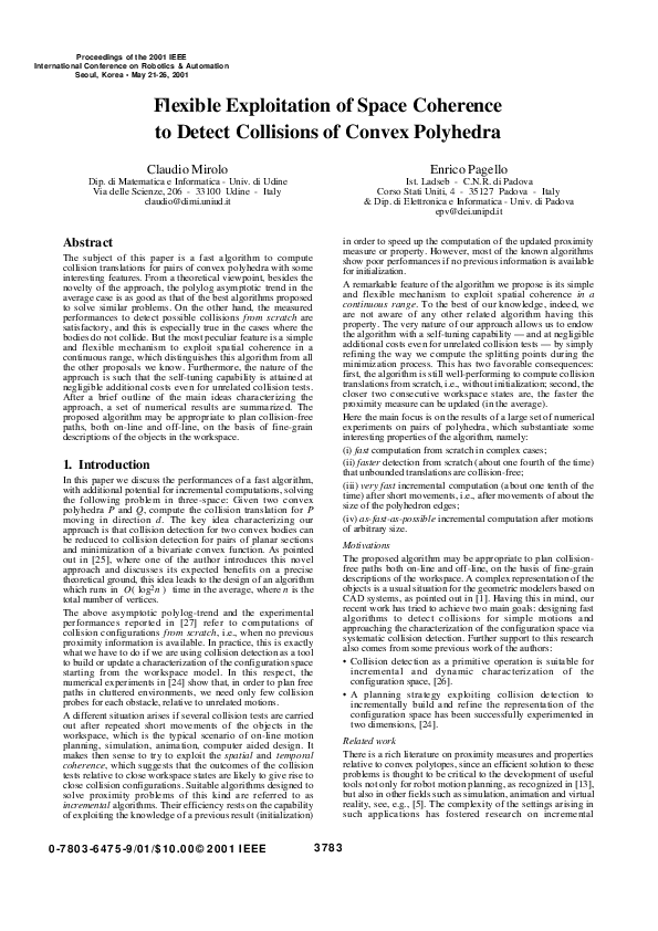 (PDF) Flexible exploitation of space coherence to detect collisions of convex polyhedra