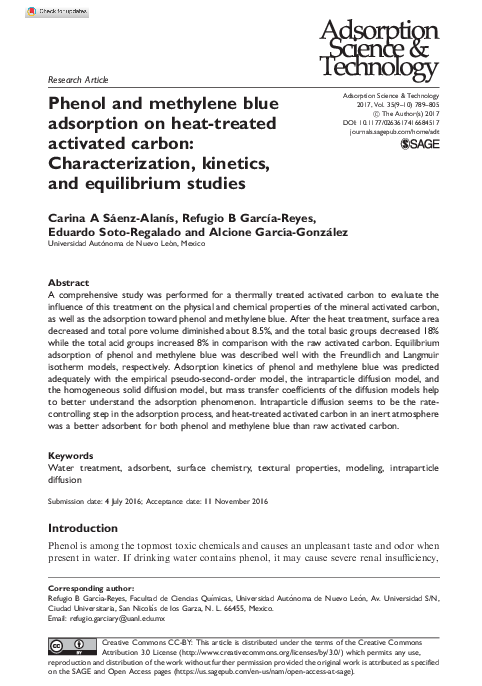 (PDF) Phenol and methylene blue adsorption on heat-treated activated carbon: Characterization ...