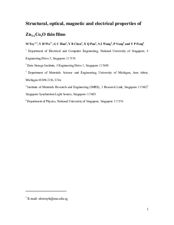 (PDF) Structural, optical, magnetic and electrical properties of Zn1− x Co x O thin films ...