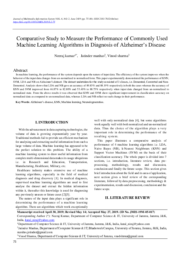 (PDF) Comparative Study to Measure the Performance of Commonly Used Machine Learning Algorithms ...