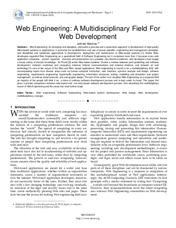 (PDF) Web Engineering: A Multidisciplinary Field For Web Development