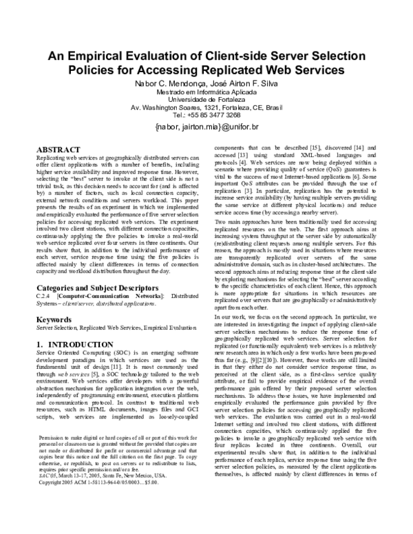 (PDF) An empirical evaluation of client-side server selection algorithms