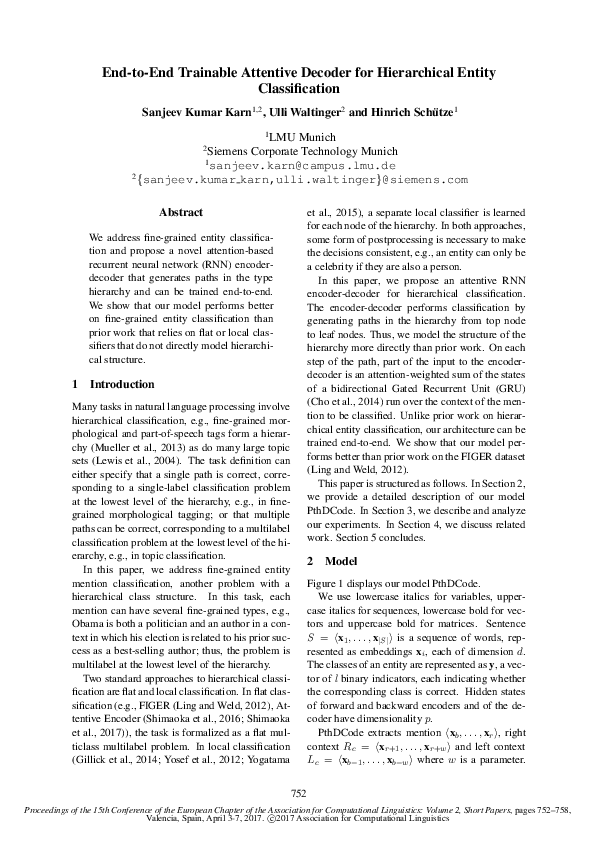 Pdf End To End Trainable Attentive Decoder For Hierarchical Entity Classification