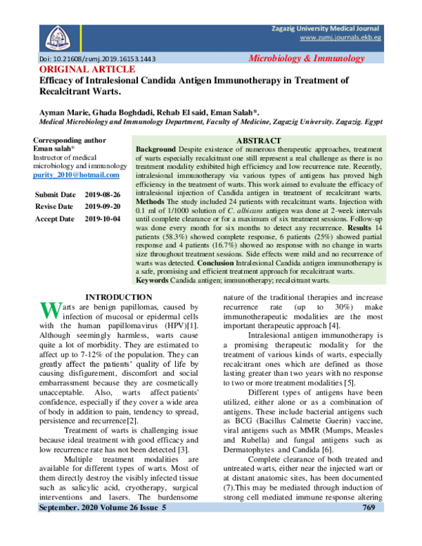 (PDF) Efficacy of intralesional Candida antigen immunotherapy in ...