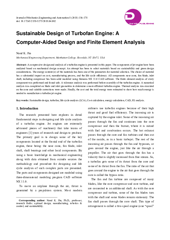 (PDF) Sustainable Design of Turbofan Engine: A Computer-Aided Design and Finite Element Analysis