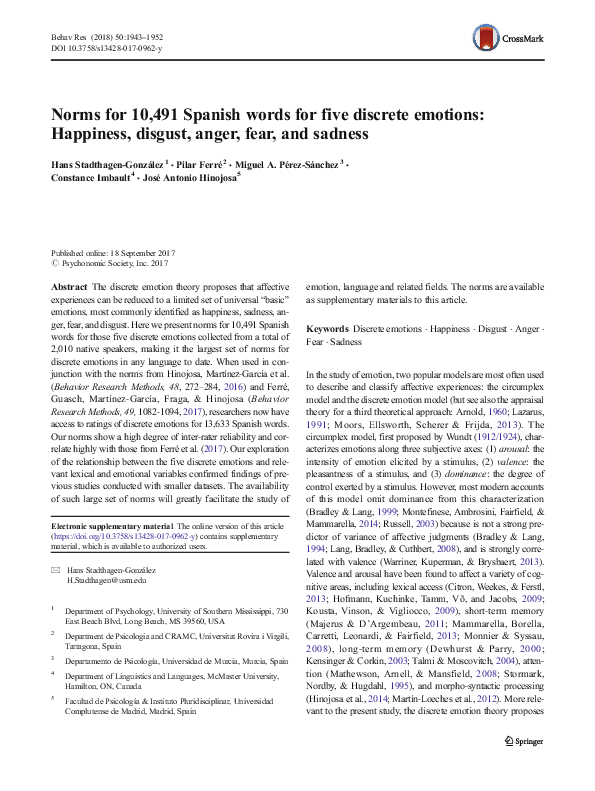 (PDF) Norms for 10,491 Spanish words for five discrete emotions ...