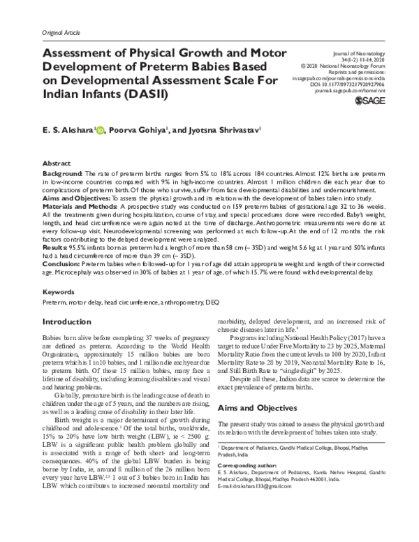 (PDF) Assessment of Physical Growth and Motor Development of Preterm ...