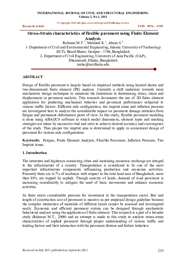 (PDF) Stress-Strain Characteristics of Flexible Pavement by Finite Element Method