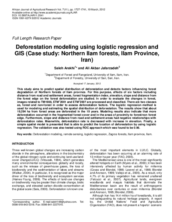 Pdf Deforestation Modeling Using Logistic Regression And Gis Case