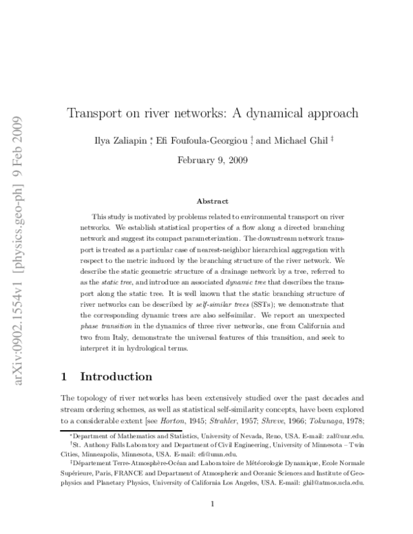 (PDF) Transport on river networks: A dynamic tree approach