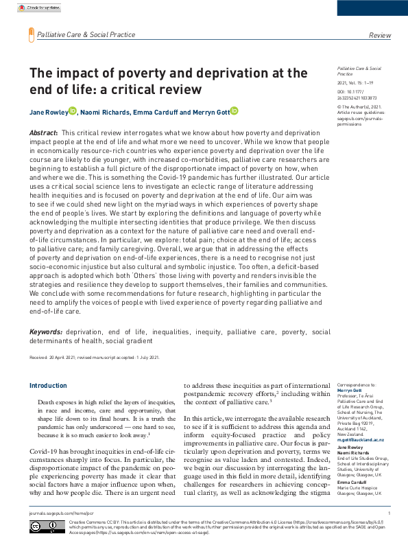 (PDF) The impact of poverty and deprivation at the end of life: a ...