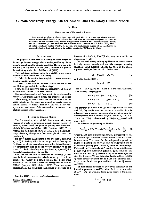 (PDF) Climate sensitivity, energy balance models, and oscillatory ...