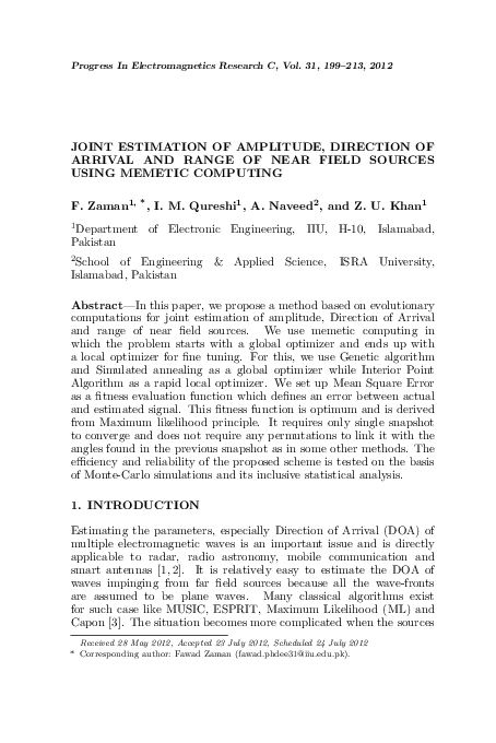 (PDF) Joint Estimation of Amplitude, Direction of Arrival and Range of Near Field Sources Using ...
