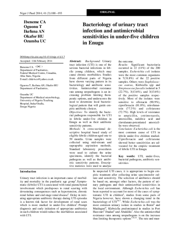 (PDF) Bacteriology of urinary tract infection and antimicrobial ...