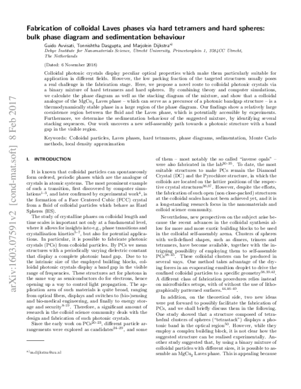 (PDF) Fabrication of Colloidal Laves Phases via Hard Tetramers and Hard ...
