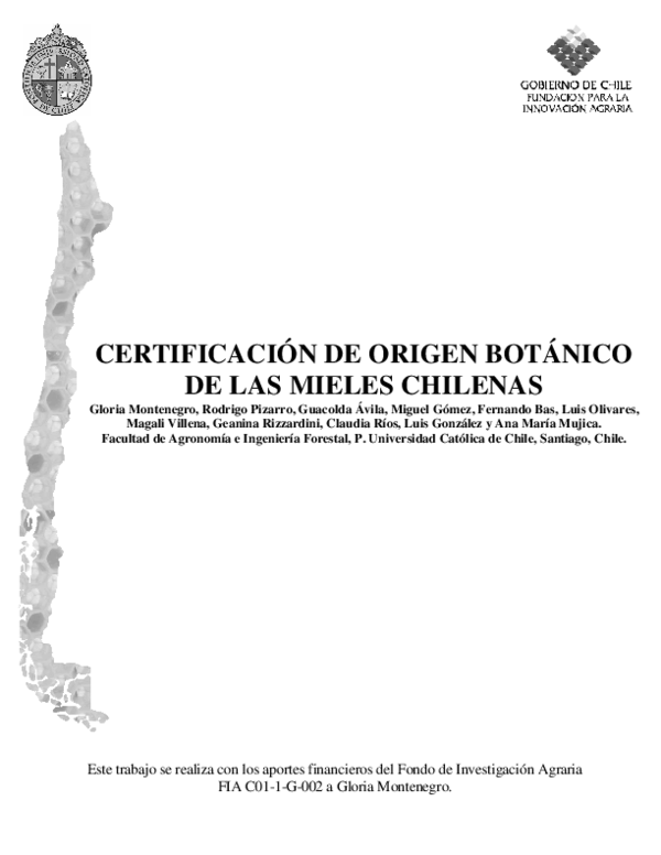 (PDF) Certificación de origen botánico de las mieles chilenas