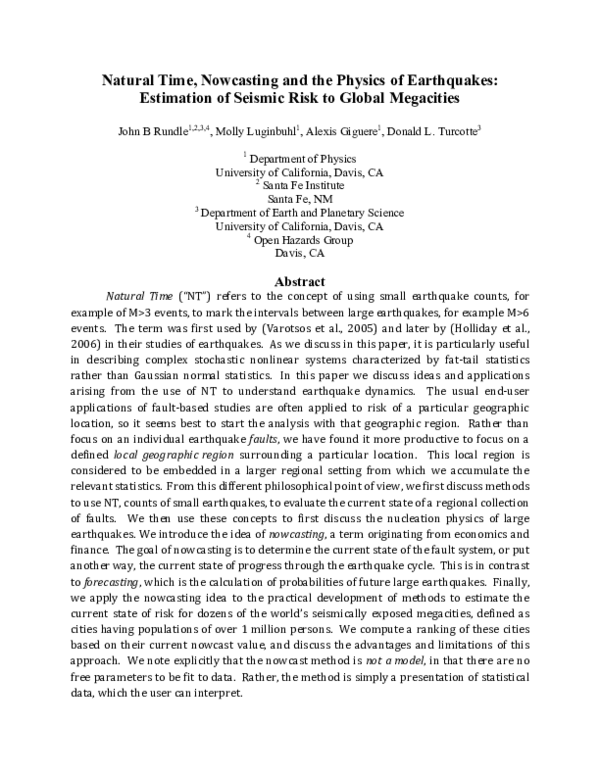 (PDF) Natural Time, Nowcasting and the Physics of Earthquakes ...