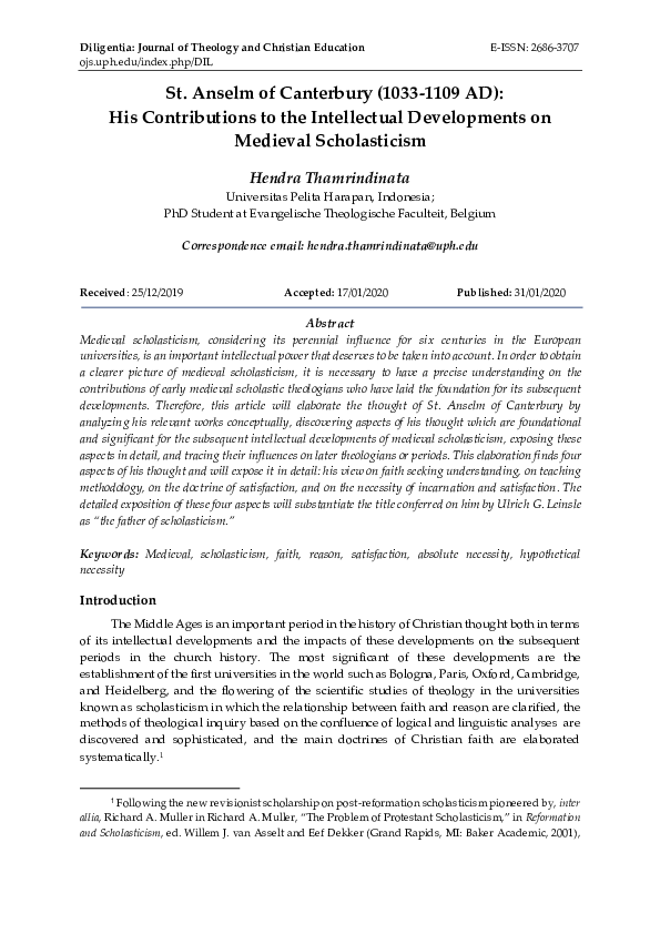 (PDF) St. Anselm of Canterbury (1033-1109 AD): His Contributions to the ...