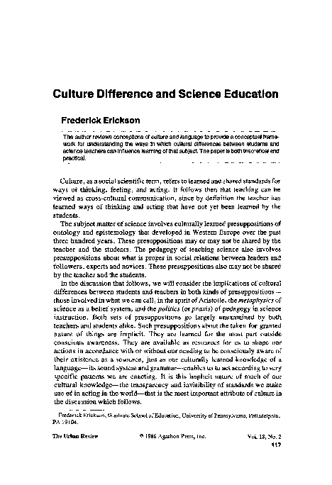 (PDF) Culture difference and science education