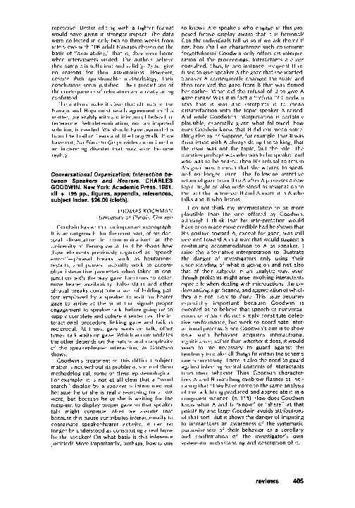 (PDF) Conversational Organization: Interaction between Speakers and ...