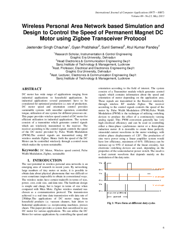 Pdf Wireless Personal Area Network Based Simulation And Design To Control The Speed Of