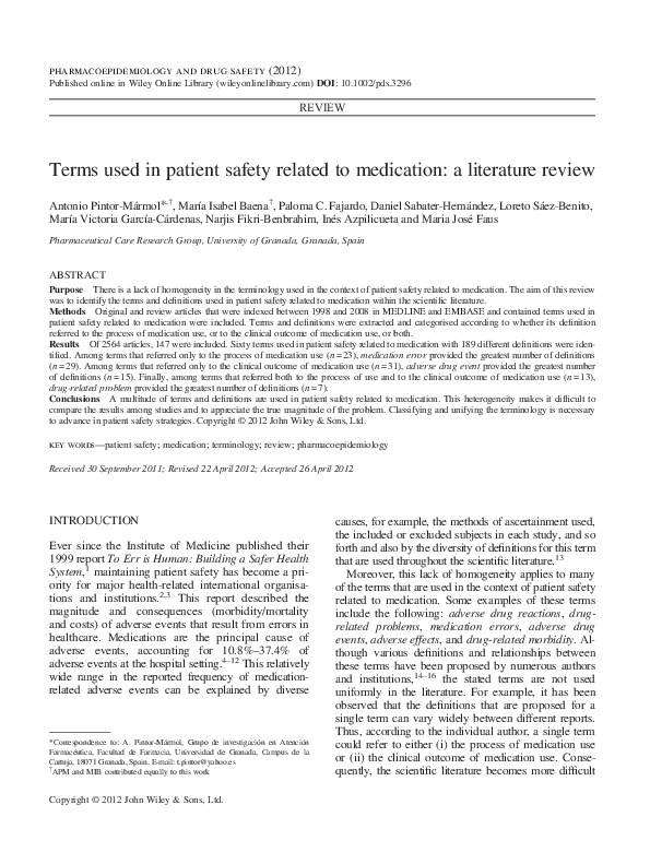 (PDF) Terms used in patient safety related to medication: a literature ...