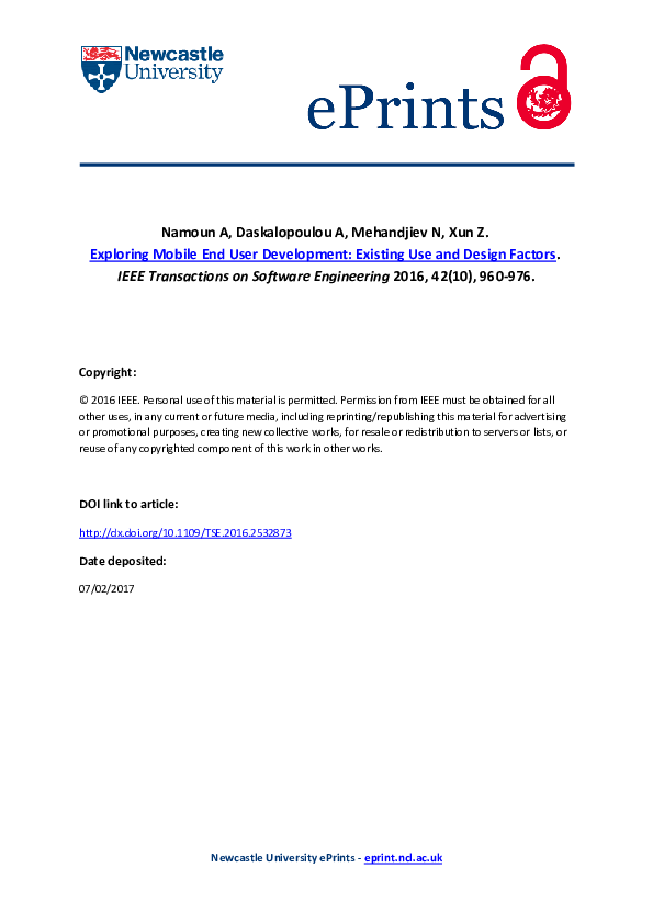 Pdf Exploring Mobile End User Development Existing Use And Design Factors
