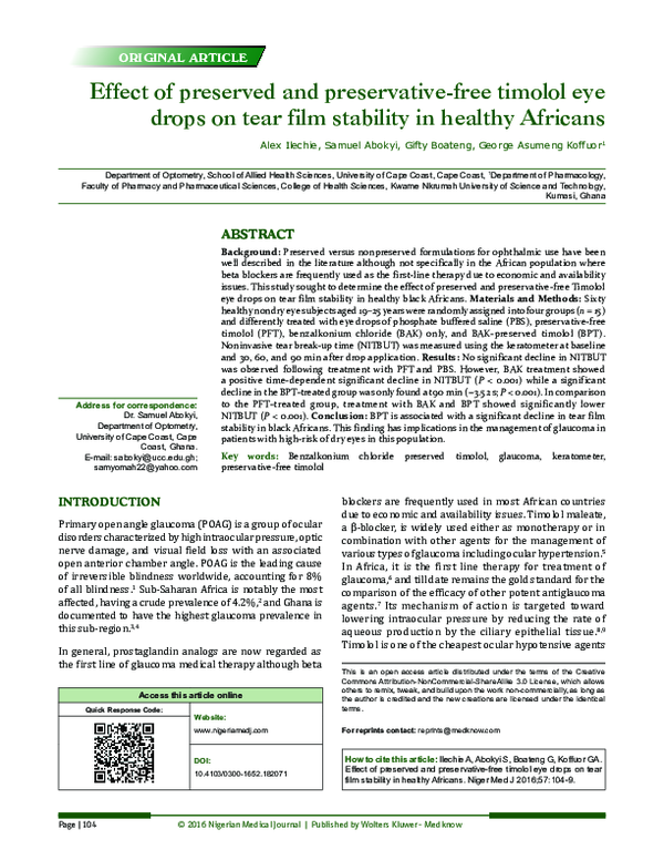 (PDF) Effect of preserved and preservative-free timolol eye drops on ...