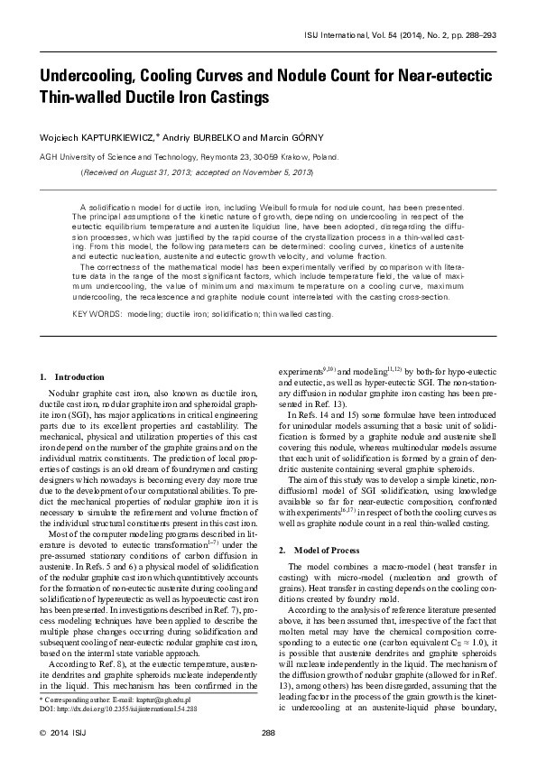 (PDF) Undercooling, Cooling Curves and Nodule Count for Near-eutectic ...