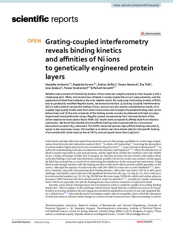 (PDF) Grating-coupled interferometry reveals binding kinetics and ...