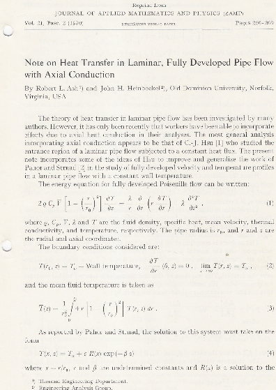 (PDF) Note on heat transfer in laminar, fully developed pipe flow with axial conduction