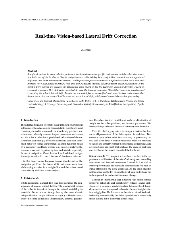 (PDF) Real-time Vision-based Lateral Drift Correction