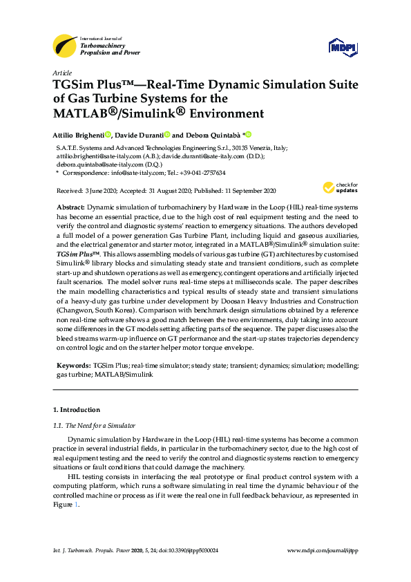 Pdf Tgsim Plus™—real Time Dynamic Simulation Suite Of Gas Turbine Systems For The Matlab