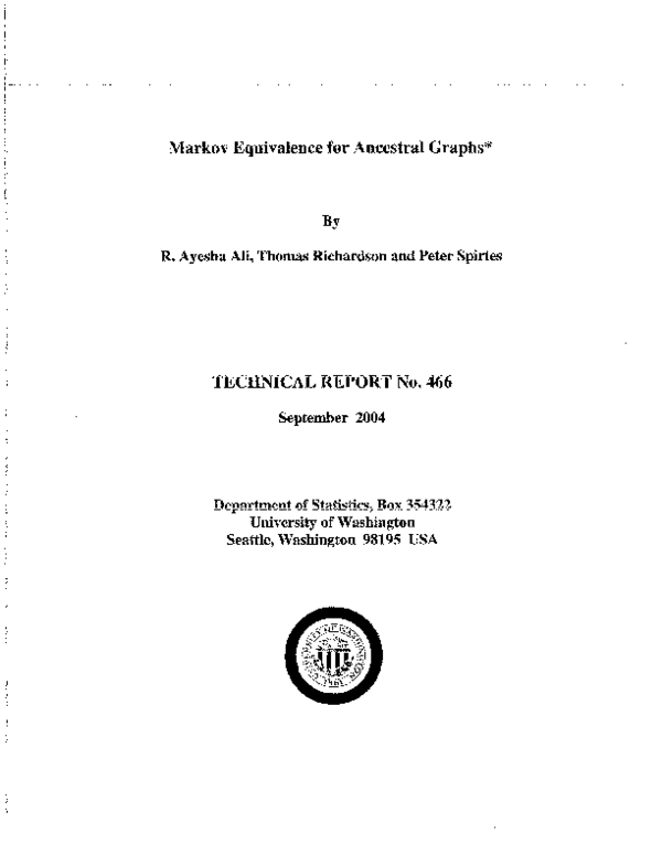 (PDF) Markov equivalence for ancestral graphs (PDF) Markov equivalence for ancestral graphs