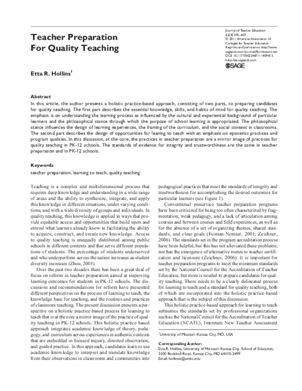 (PDF) Teacher Preparation For Quality Teaching
