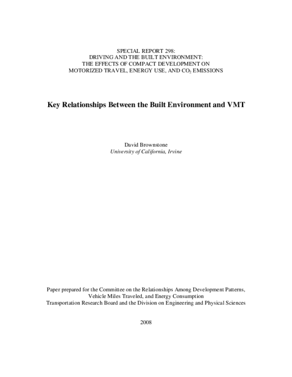 (PDF) SPECIAL REPORT 298: DRIVING AND THE BUILT ENVIRONMENT: THE ...