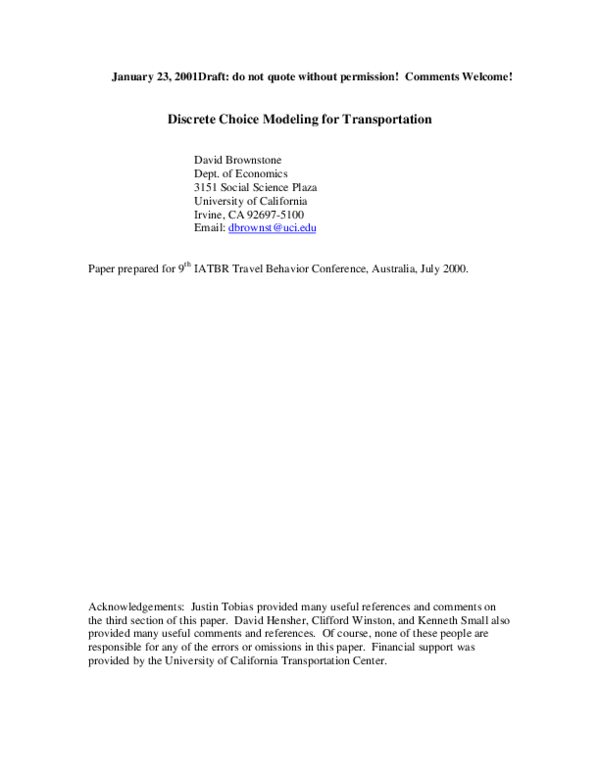 (PDF) Discrete choice modeling for transportation