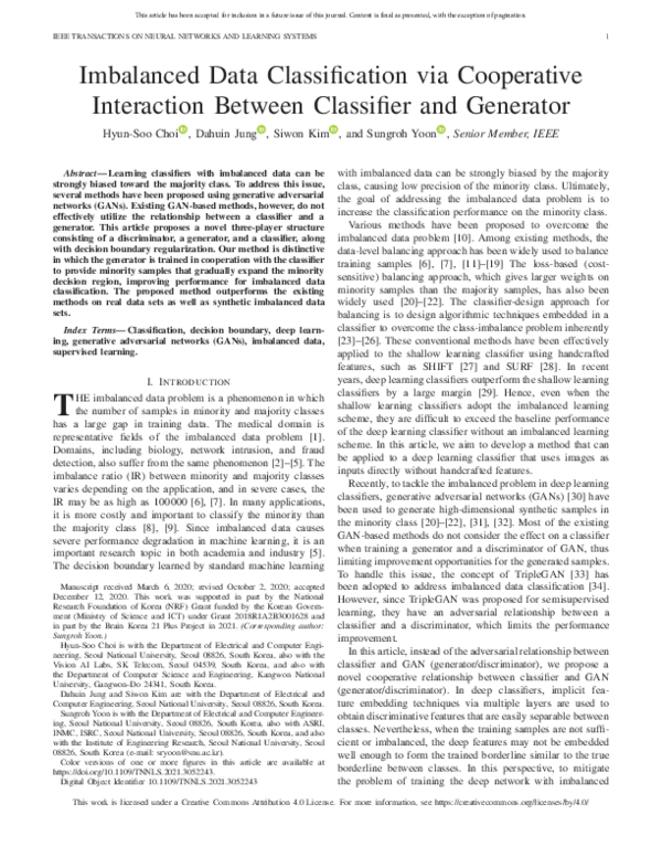 Pdf Imbalanced Data Classification Via Cooperative Interaction Between Classifier And
