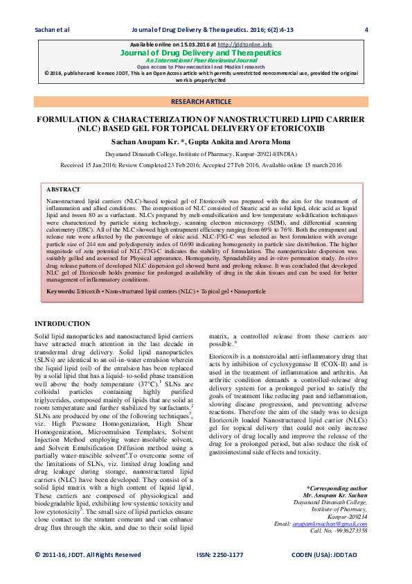 (PDF) Formulation & Characterization of Nanostructured Lipid Carrier ...