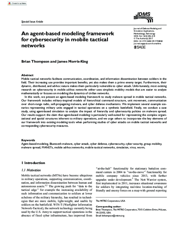 (PDF) An agent-based modeling framework for cybersecurity in mobile tactical networks