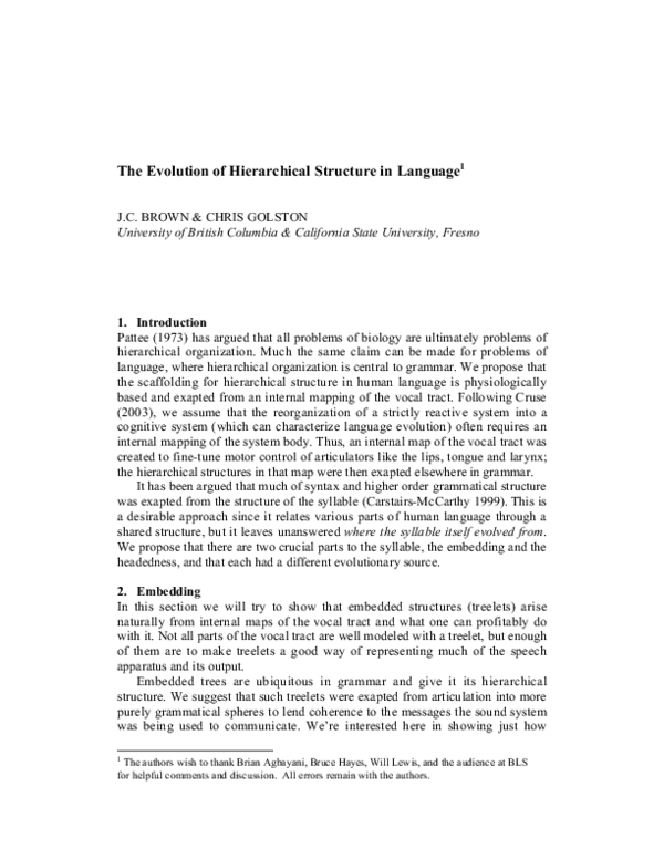 Pdf The Evolution Of Hierarchical Structure In Language
