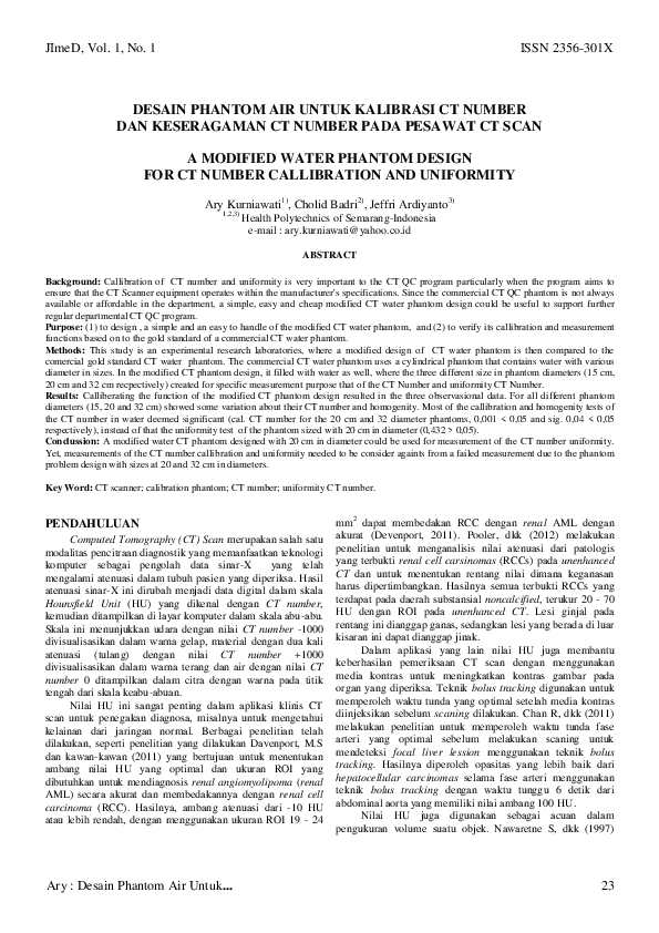 (PDF) Desain Phantom Air Untuk Kalibrasi CT Number dan Keseragaman CT ...