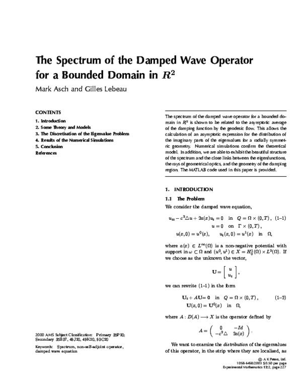 (PDF) The Spectrum of the Damped Wave Operator for a Bounded Domain in R^ 2