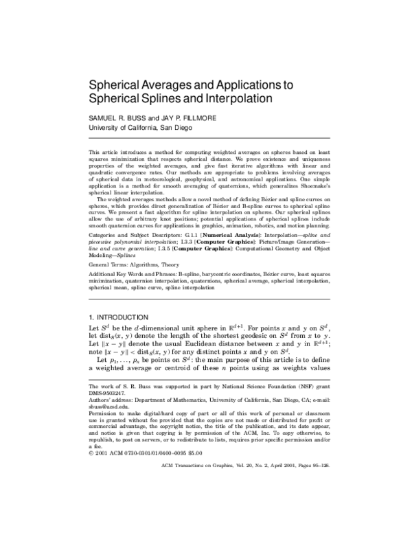 (PDF) Spherical Averages and Applications to Spherical Splines and Interpolation
