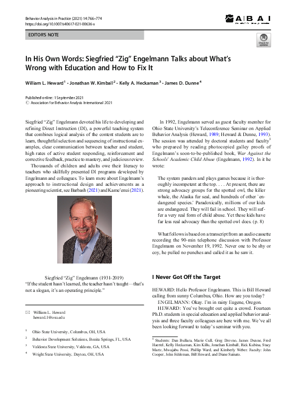 (PDF) In His Own Words: Siegfried “Zig” Engelmann Talks about What’s ...