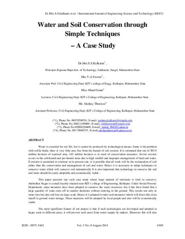 (PDF) Water and Soil Conservation through Simple Techniques–A Case Study