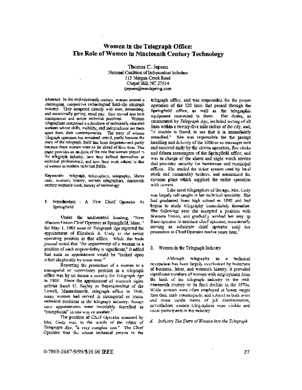 (PDF) Women in the telegraph office: the role of women in nineteenth ...