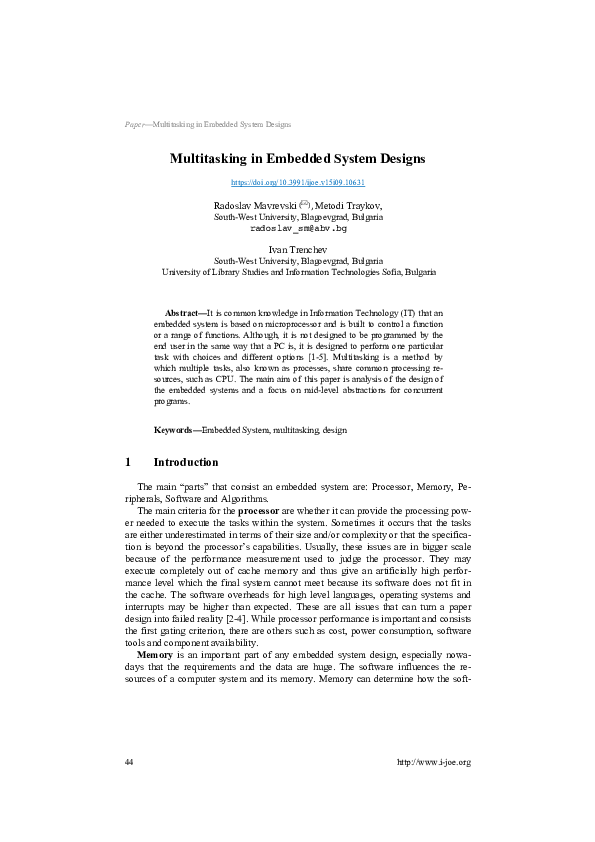 (PDF) Multitasking in Embedded System Designs