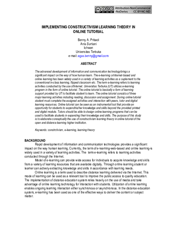 (PDF) Implementing Constructivism Learning Theory in Online Tutorial